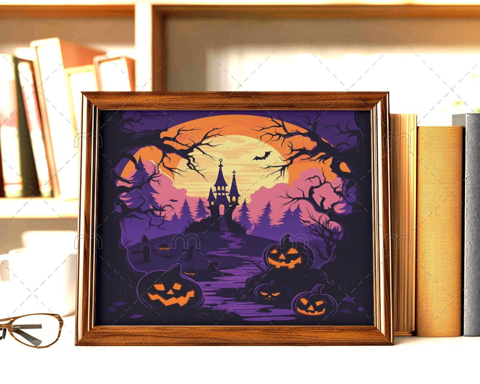 Halloween Sunset Scary Background Premium Poster | Haunted House Spooky ...