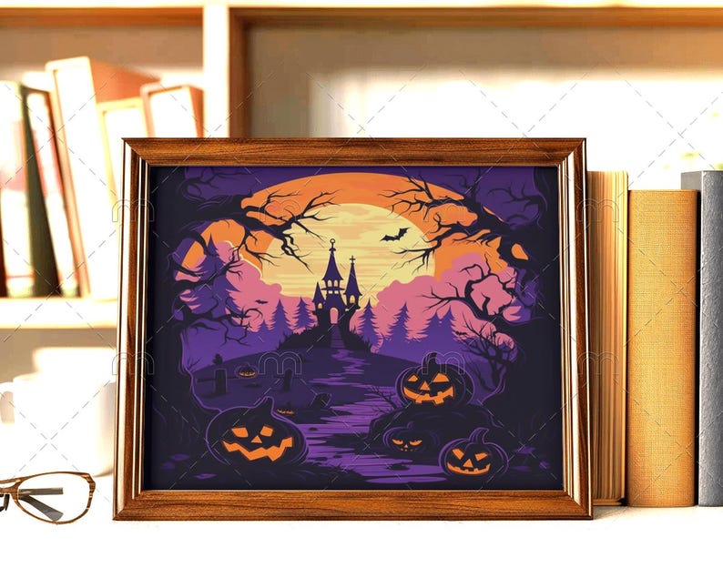 Halloween Sunset Scary Background Premium Poster | Haunted House Spooky ...