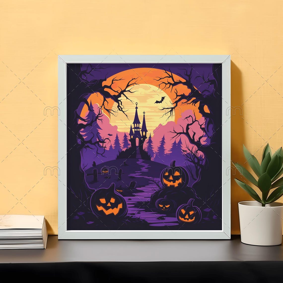 Halloween Sunset Scary Background Premium Poster | Haunted House Spooky ...