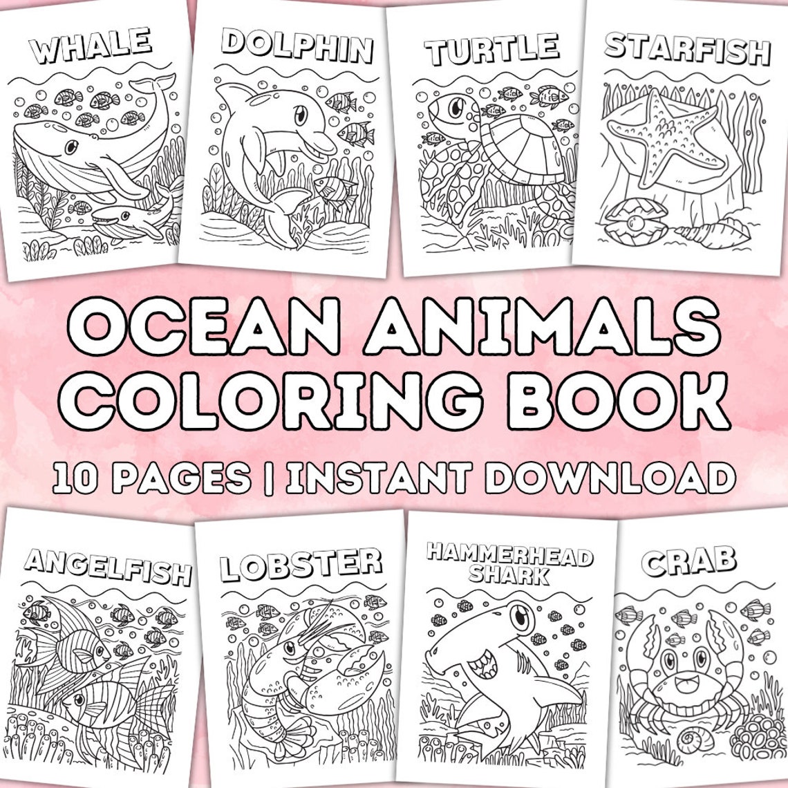 Ocean Animals Coloring Book, Instant Download, Kids Activity, Easy ...