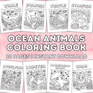 Ocean Animals Coloring Book, Instant Download, Kids Activity, Easy ...