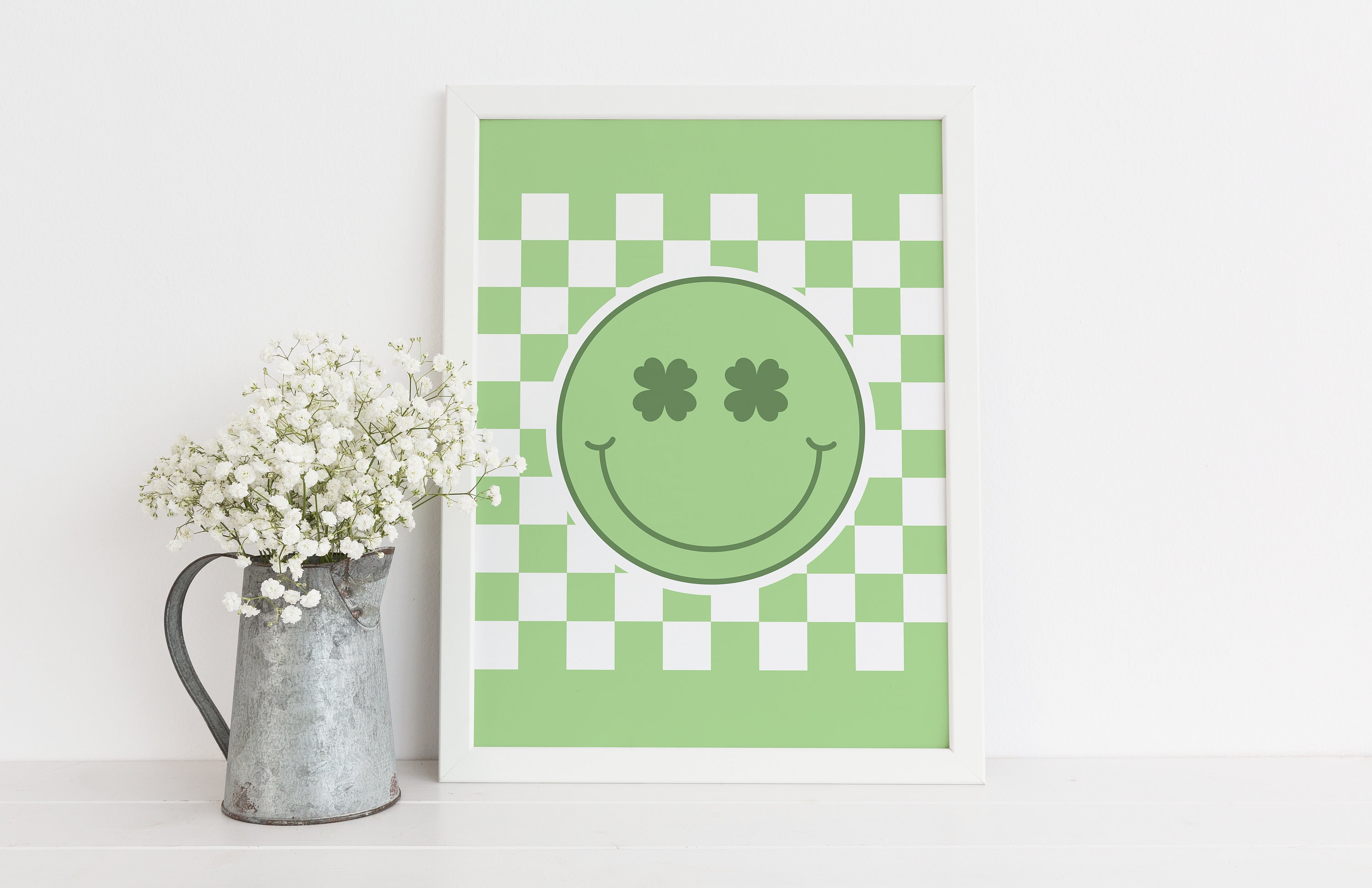 Four Leaf Clover Happy Face Print, Digital Download, Preppy Wall Art ...