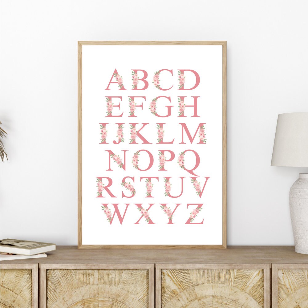 Alphabet Poster, Floral Alphabet Print, Baby Girl Nursery, Digital ...