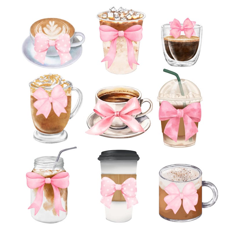 Coffee and Bows PNG File, Instant Digital Download, Coquette Bow, Girly ...