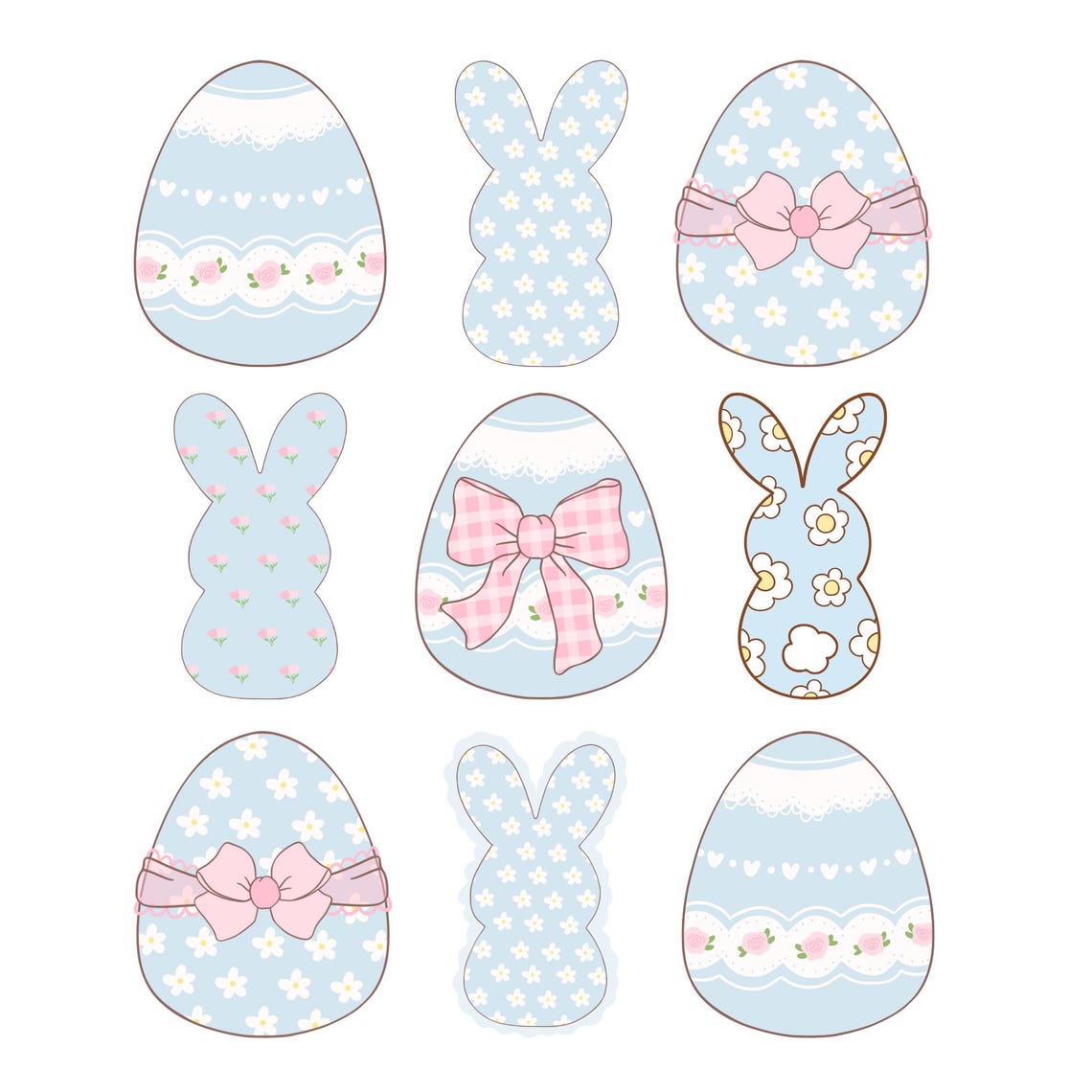 Happy Easter Blue and Pink Bunnies PNG File, Instant Digital Download ...