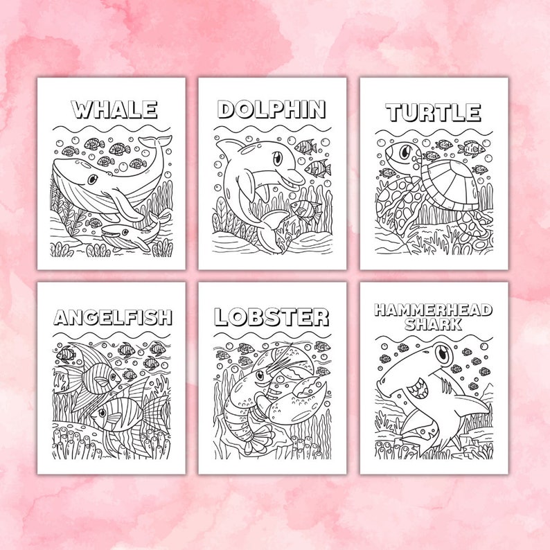 Ocean Animals Coloring Book, Instant Download, Kids Activity, Easy ...
