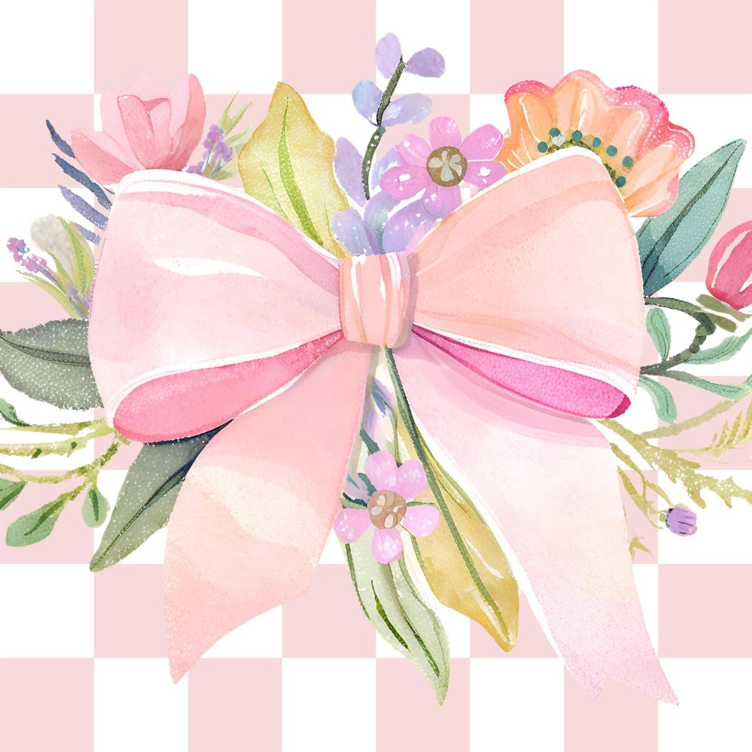 Pink Bow With Flowers PNG File, Instant Digital Download, Pink Coquette ...