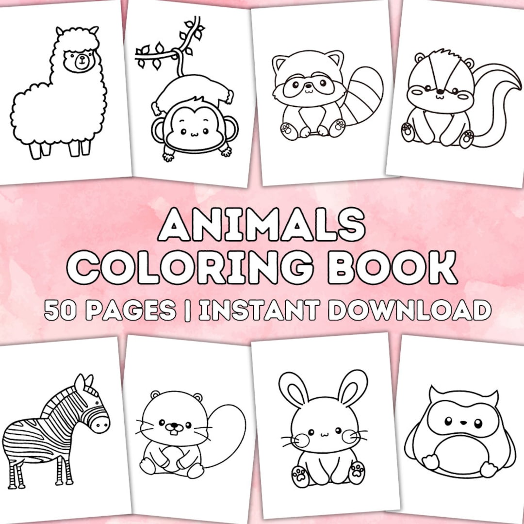 Animal Coloring Pages, Instant Download, Kids Activity, 50 Easy ...