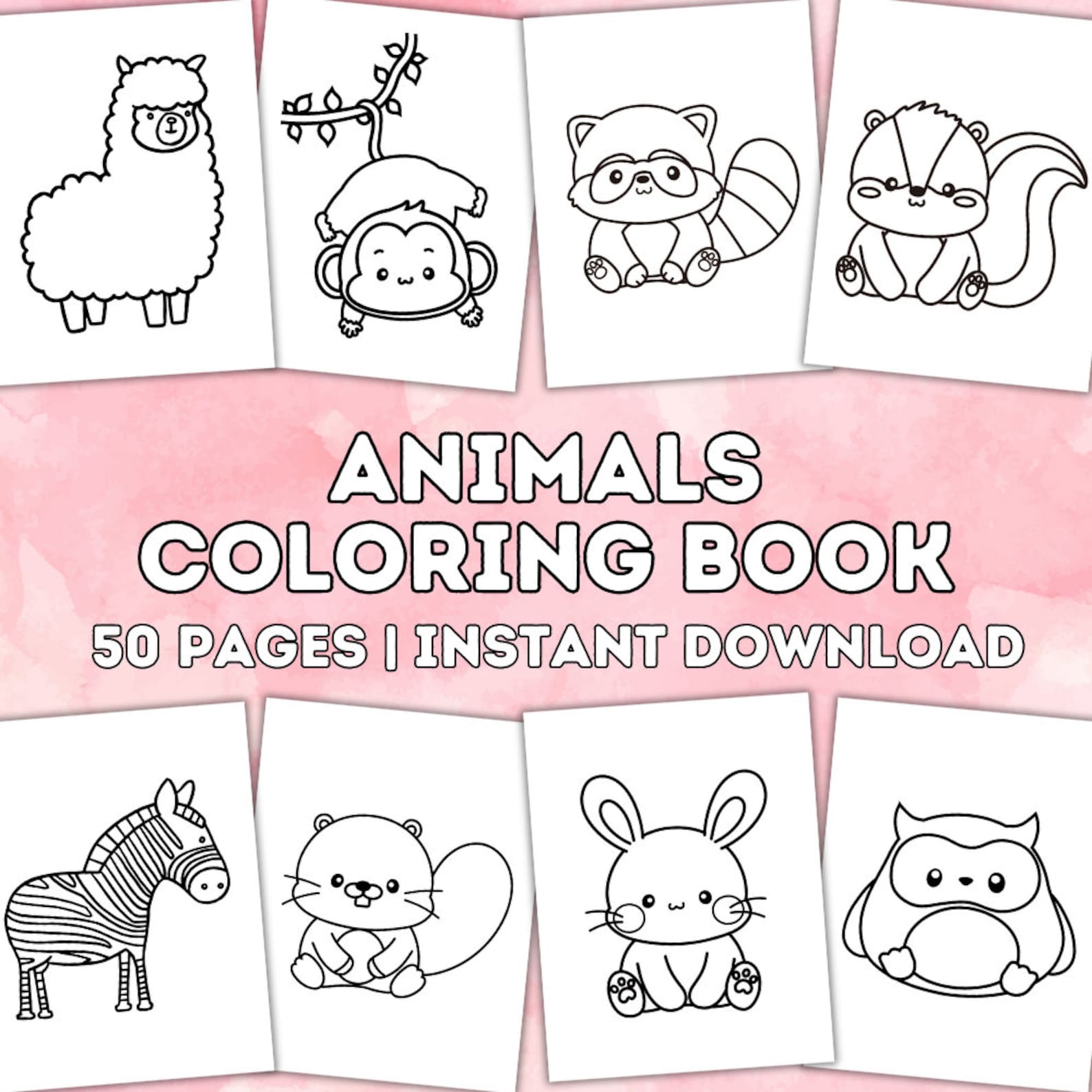 Animal Coloring Pages, Instant Download, Kids Activity, 50 Easy ...