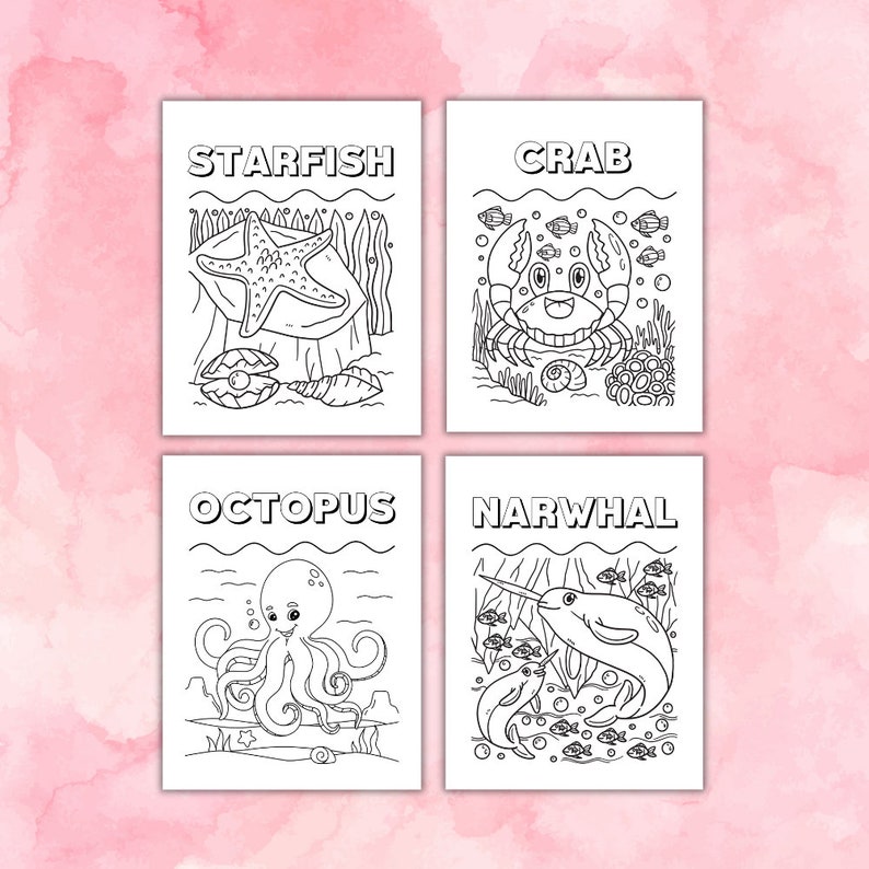 Ocean Animals Coloring Book, Instant Download, Kids Activity, Easy ...