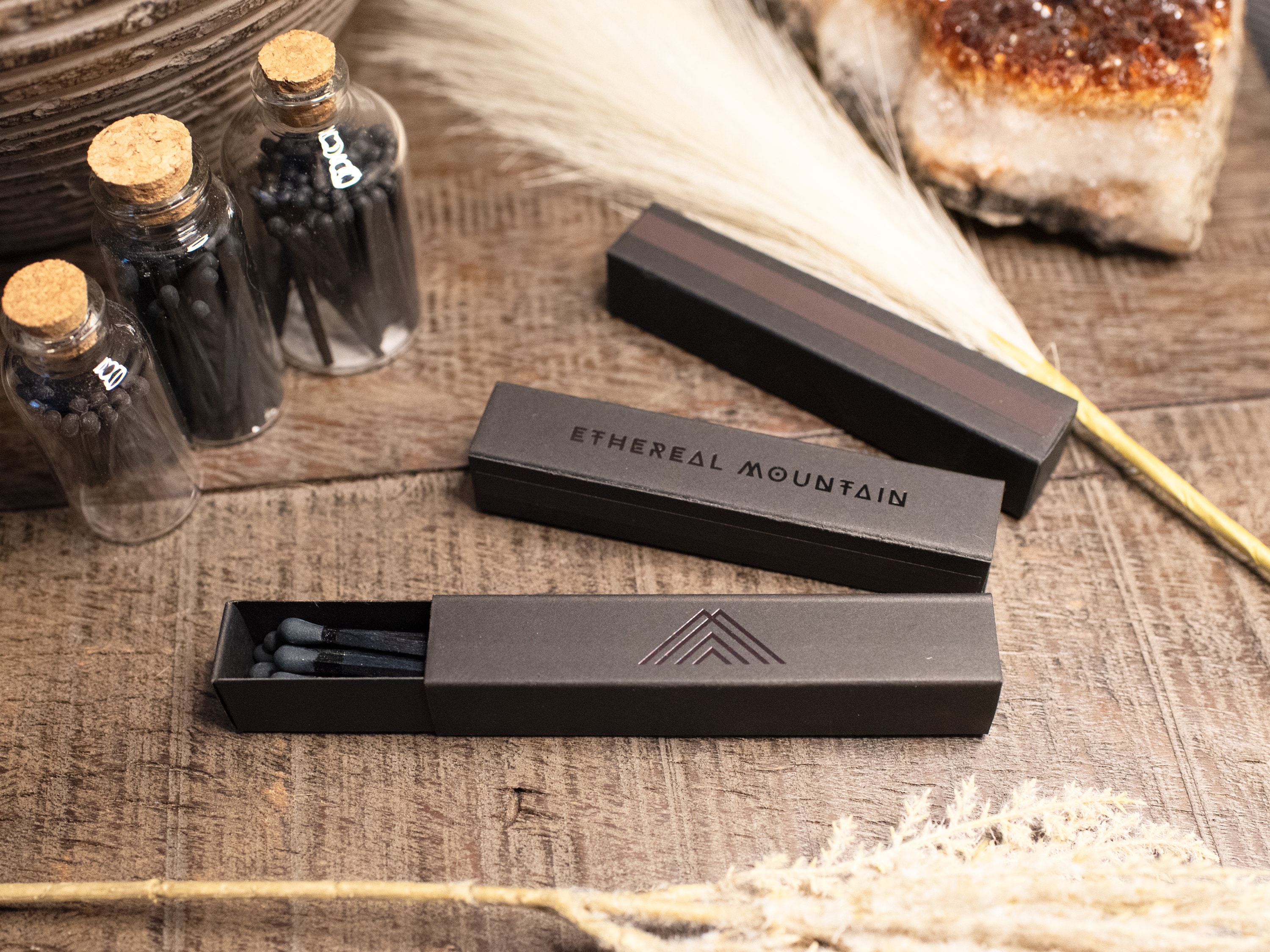 Sleek 4" Black Matches in Black Box | Ethereal Mountain | Custom Match ...
