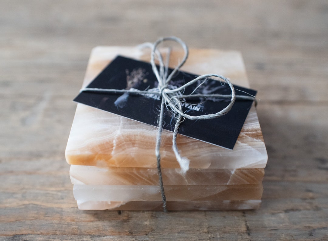 Amber Onyx Coasters Set of 4 Stone Coasters Quartz Coasters - Etsy