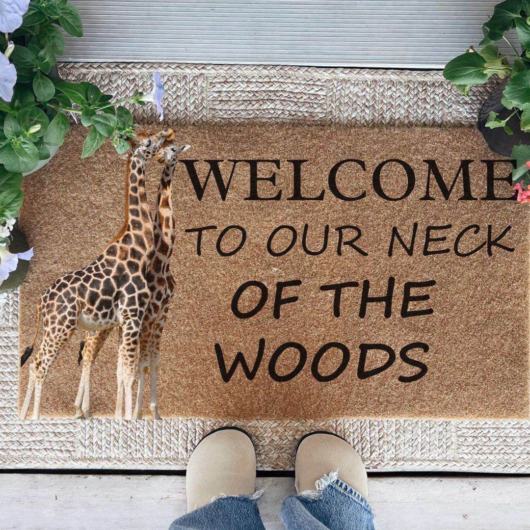 Choir Door Mat With Giraffe Image - Welcome to Our Neck of the Woods - Etsy