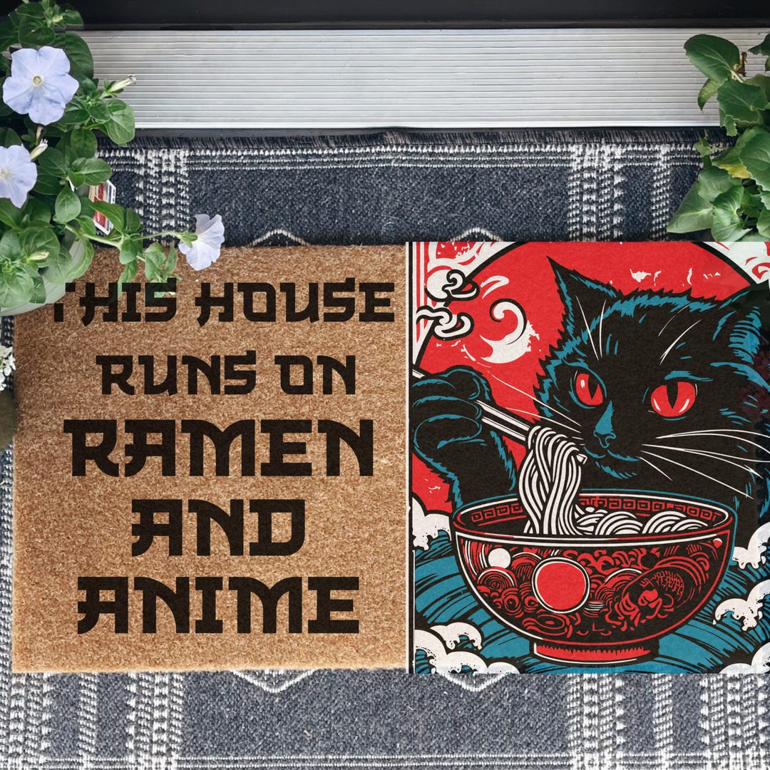 Anime Doormat With Black Cat - Ramen and Anime Lover Gift, - Etsy
