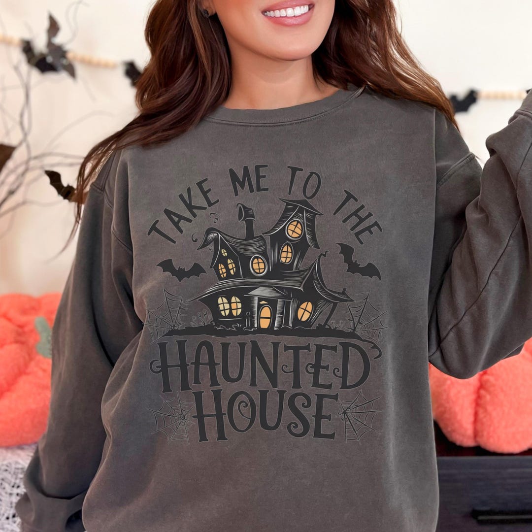 Vintage Style Haunted House Sweatshirt - Cozy Fall Fashion, Group ...