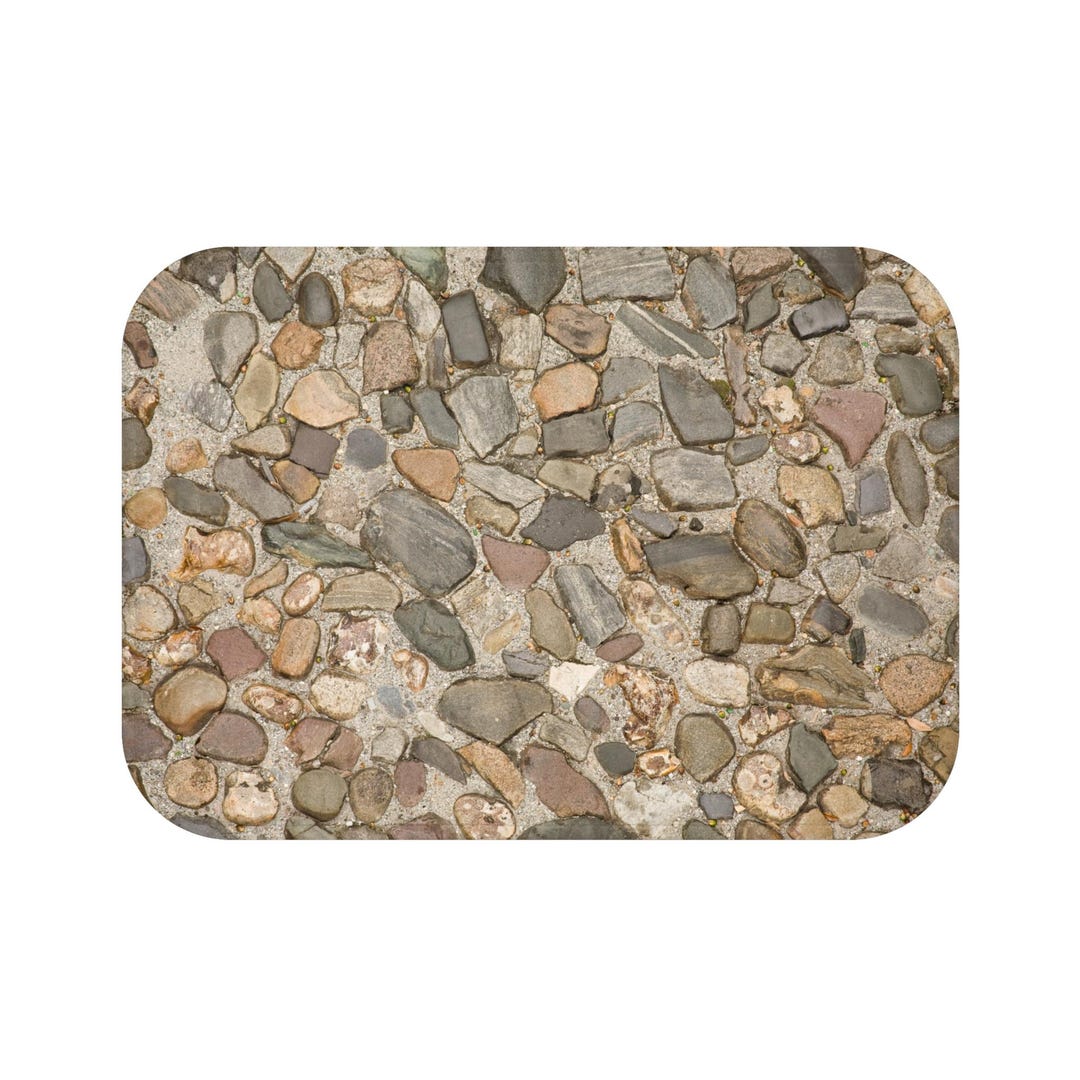 Rustic Bath Mat Featuring Rustic Cobblestone Design, Stone Bathmat ...