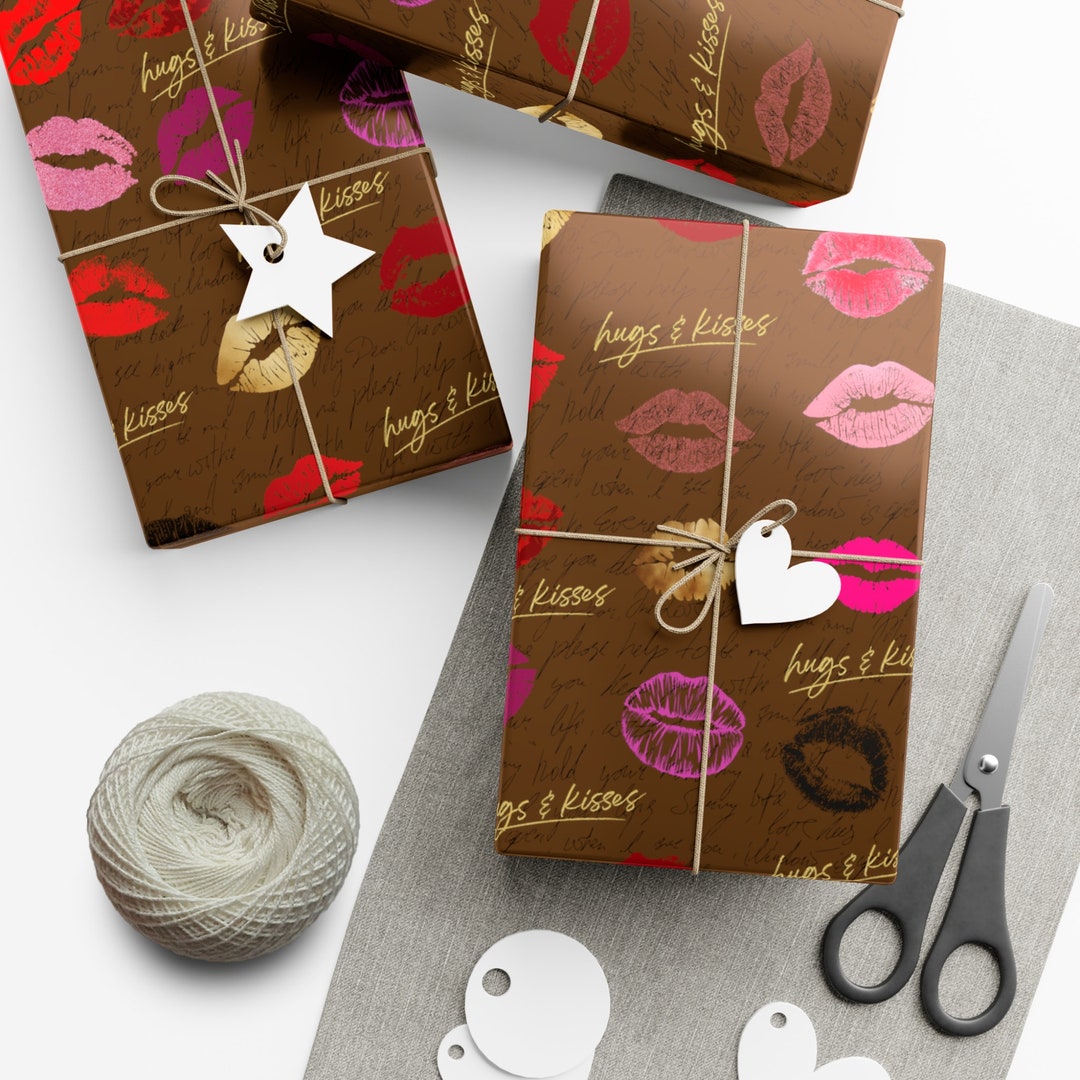 Romantic Kiss Lipstick Wrapping Paper, Gift Wrap Papers, Valentines ...