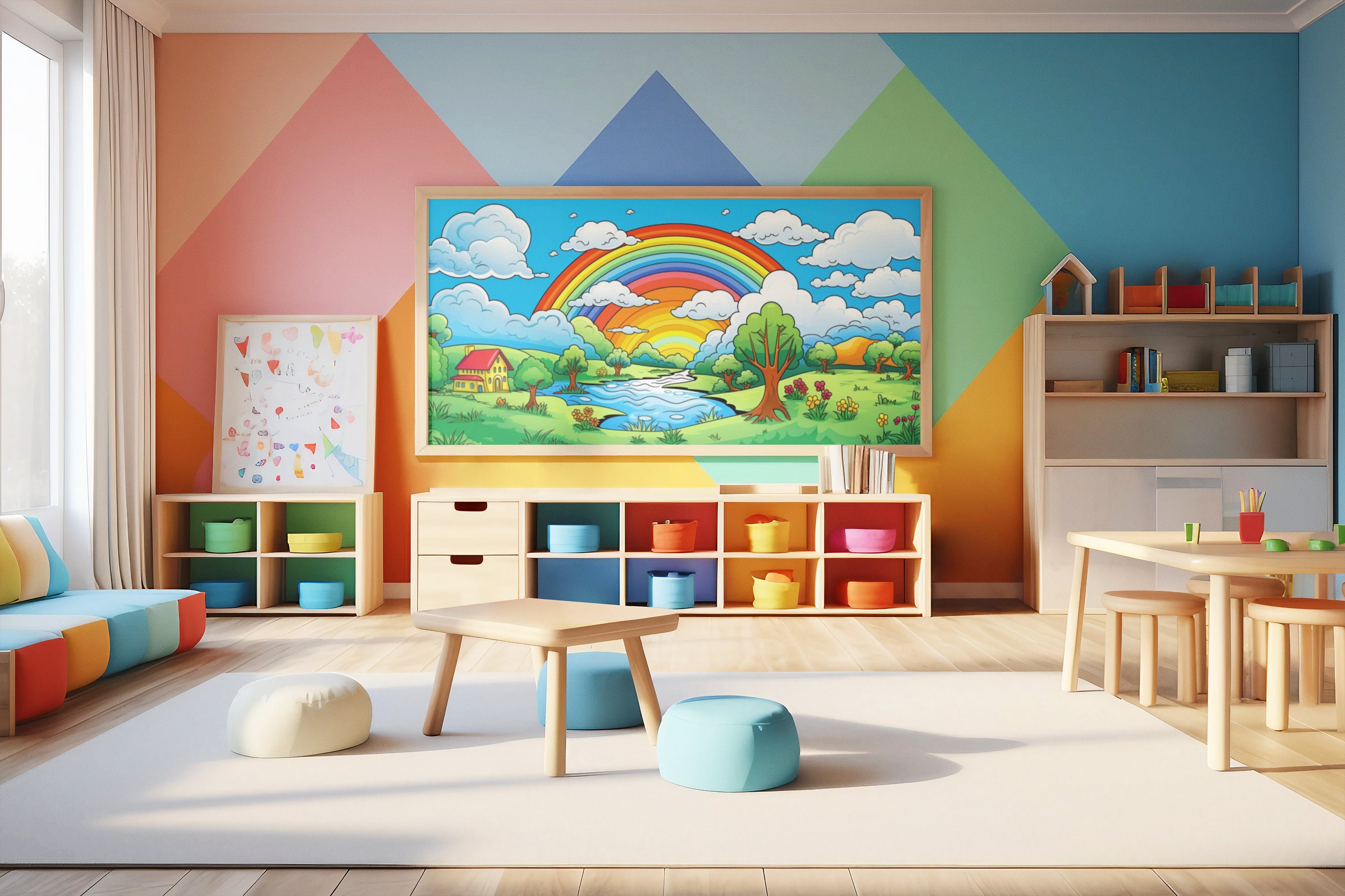 Whimsical Rainbow Nursery Canvas Kids Room Wall Art Rainbow Wall Art ...