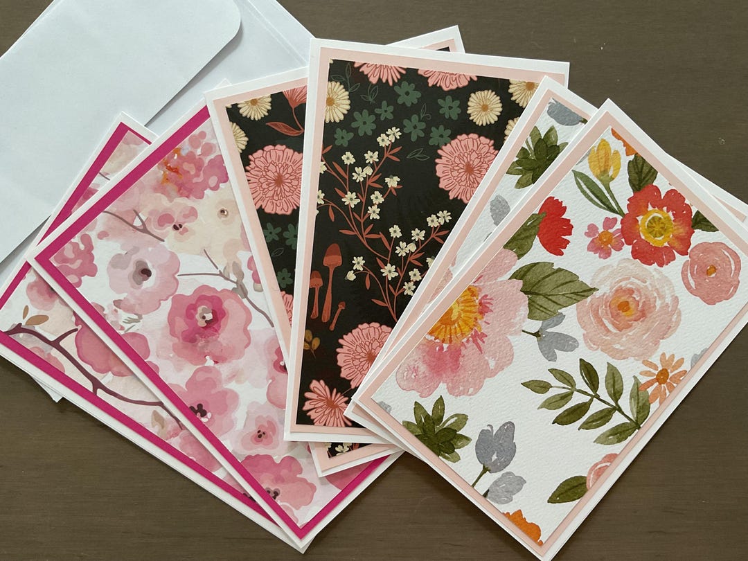 6 Blank Handmade Floral Blank Note Card With Envelopes - Etsy