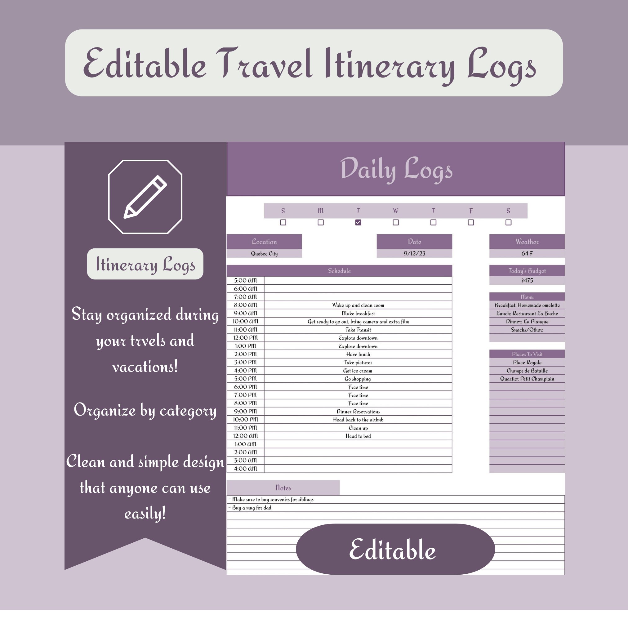 EDITABLE Travel Itinerary Google Sheets Simple Mobile - Etsy