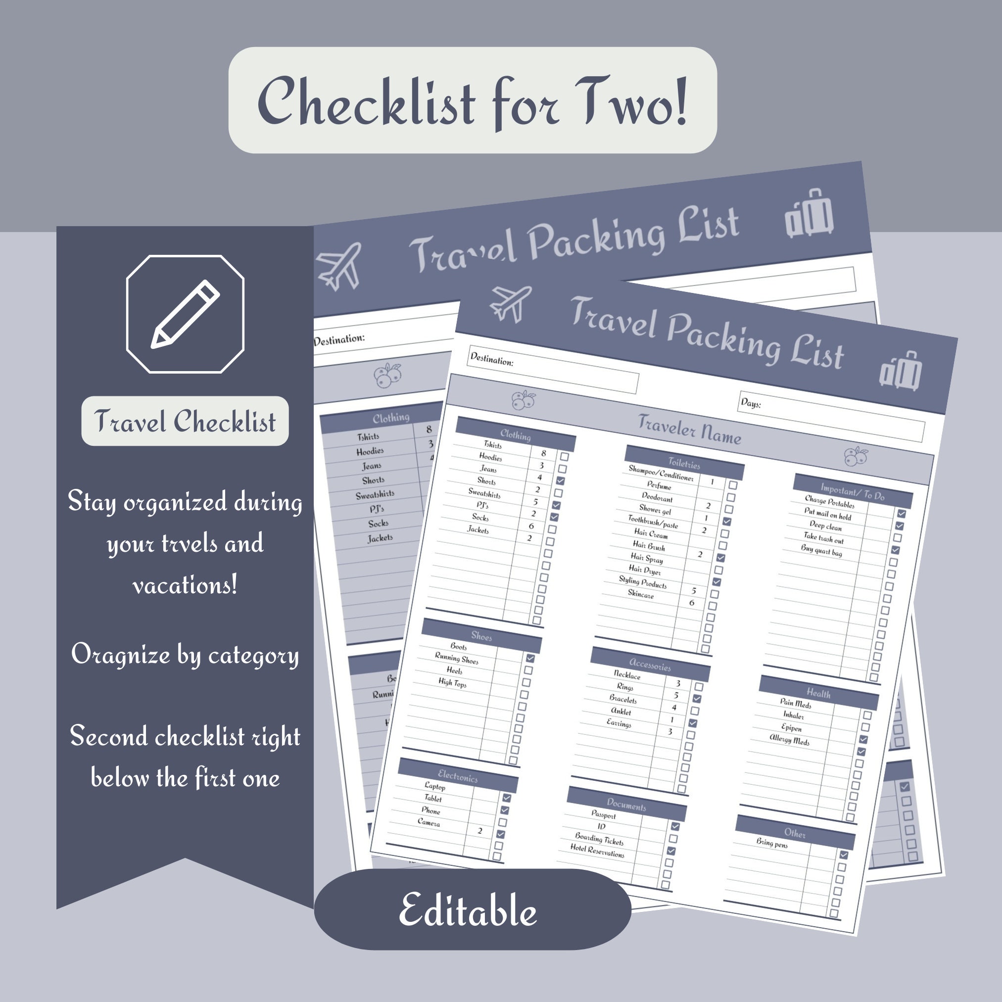 EDITABLE Google Sheets Travel Packing Checklist for Holiday - Etsy
