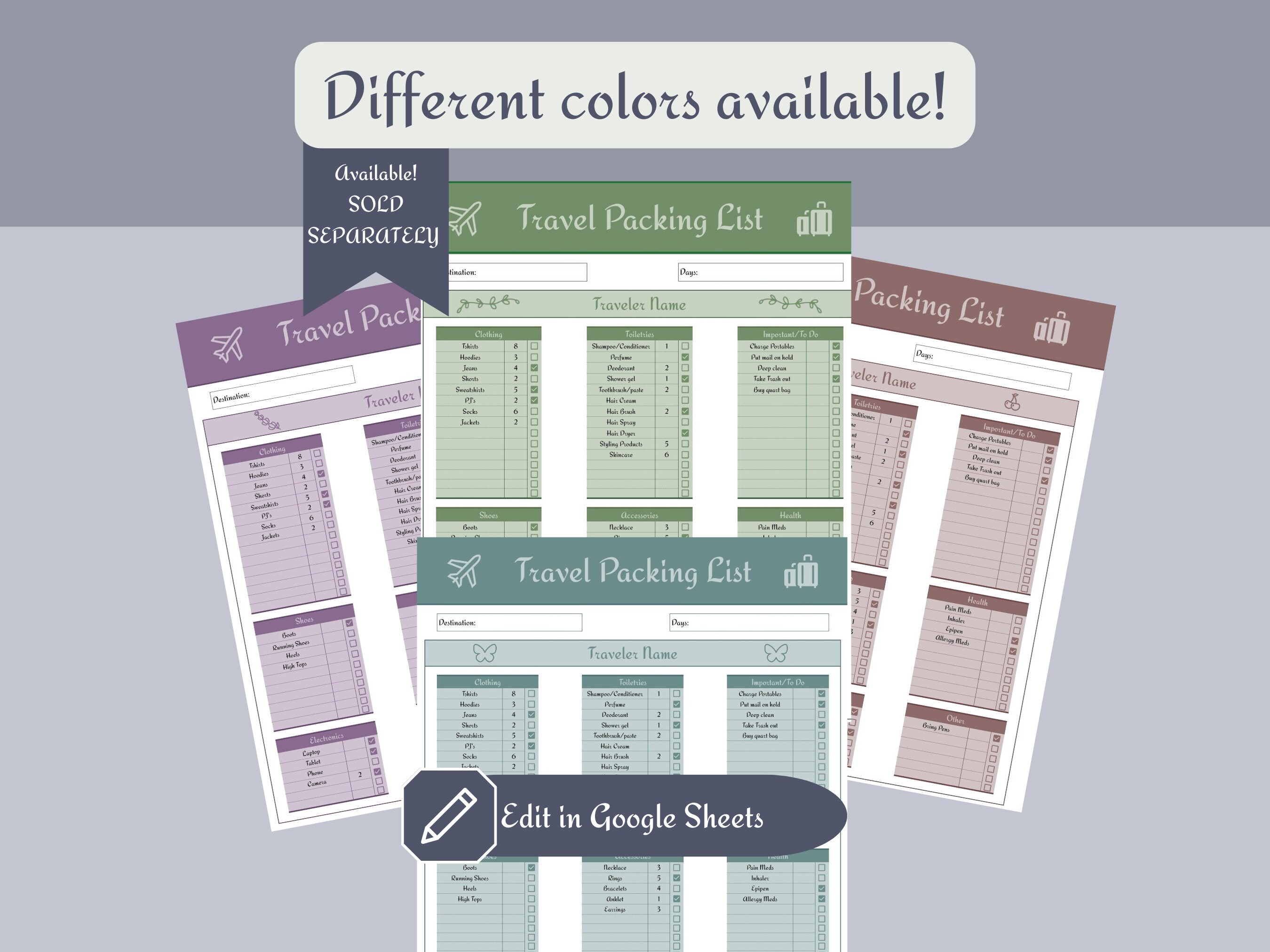 EDITABLE Google Sheets Travel Packing Checklist for Holiday - Etsy