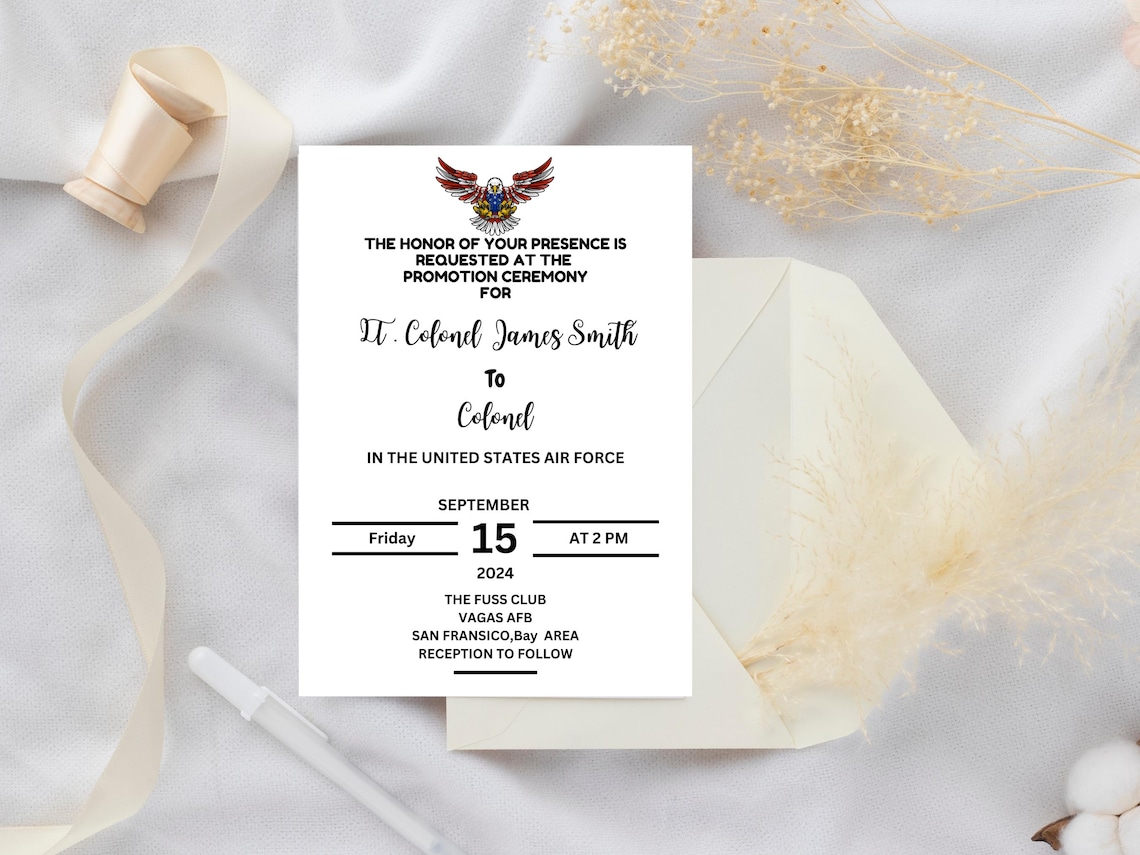 Editable Air Force Promotion Invitation, Military Promotion Ceremony ...