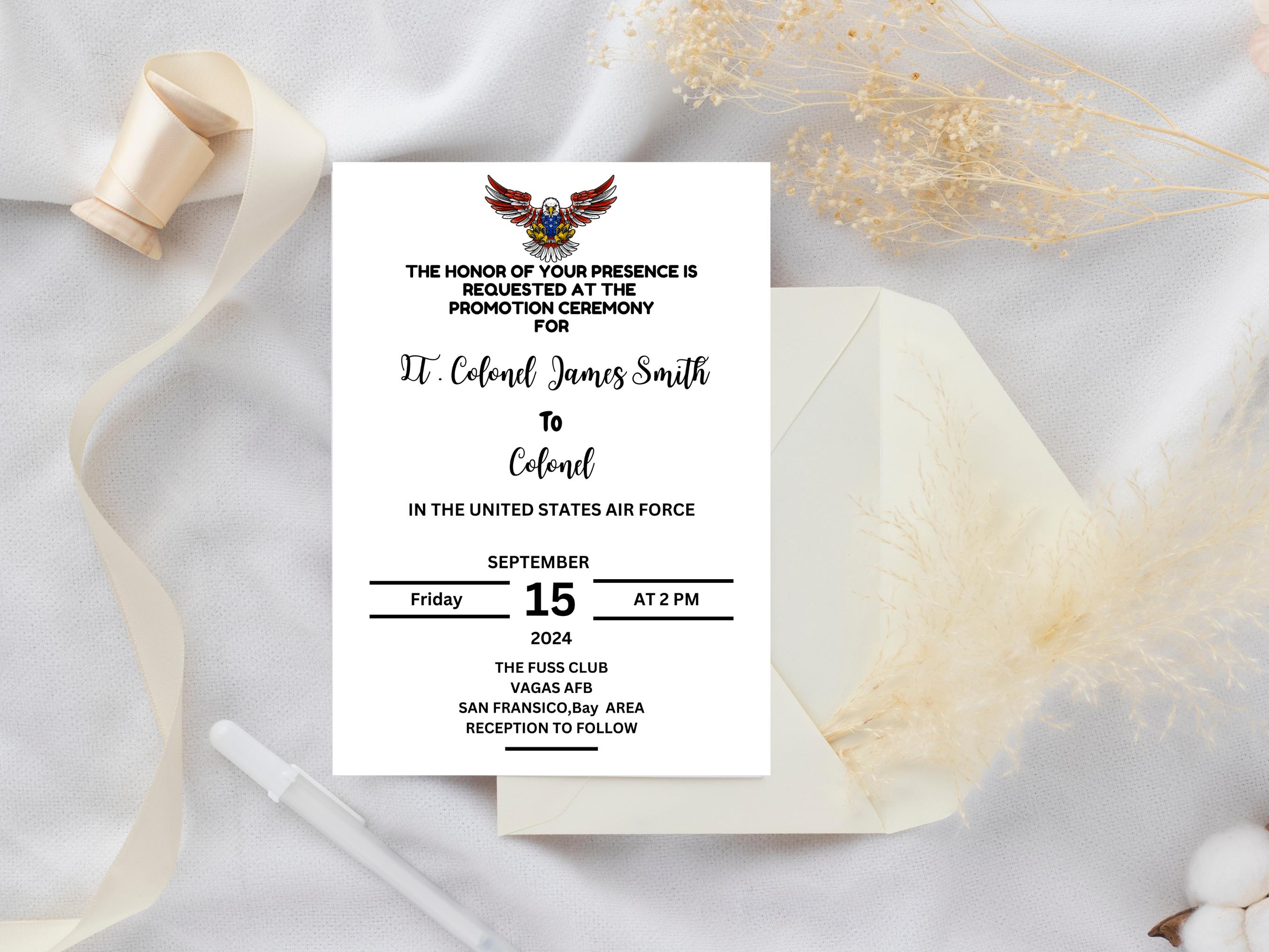 Editable Air Force Promotion Invitation, Military Promotion Ceremony ...