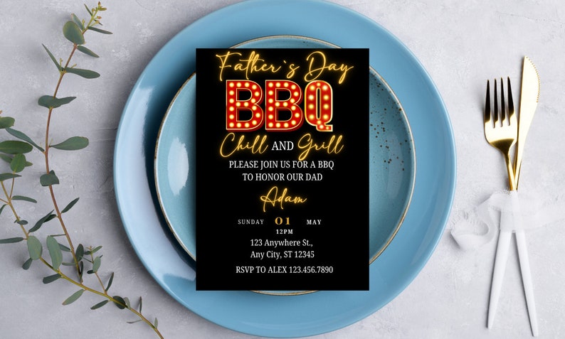 Editable Father's Day BBQ Invitation, Father's Day Cookout, Casual ...