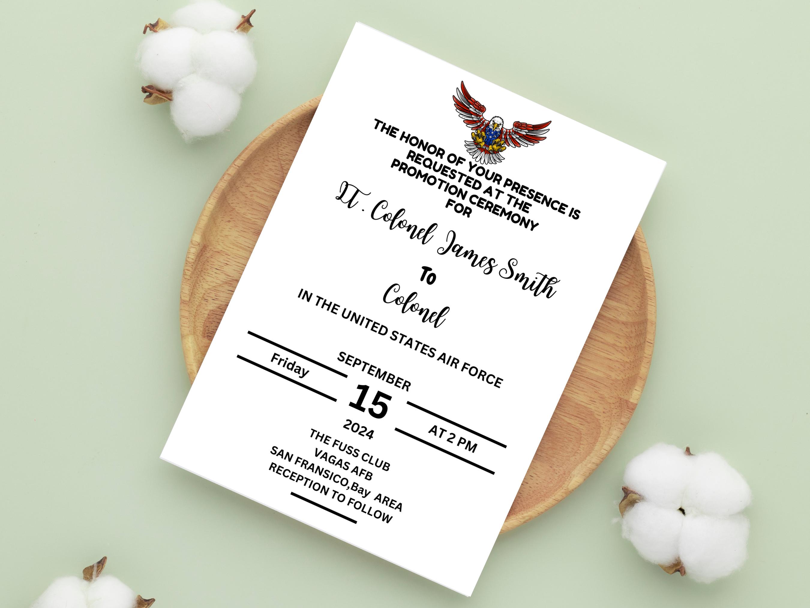 Editable Air Force Promotion Invitation, Military Promotion Ceremony ... Editable Air Force Promotion Invitation, Military Promotion Ceremony ...