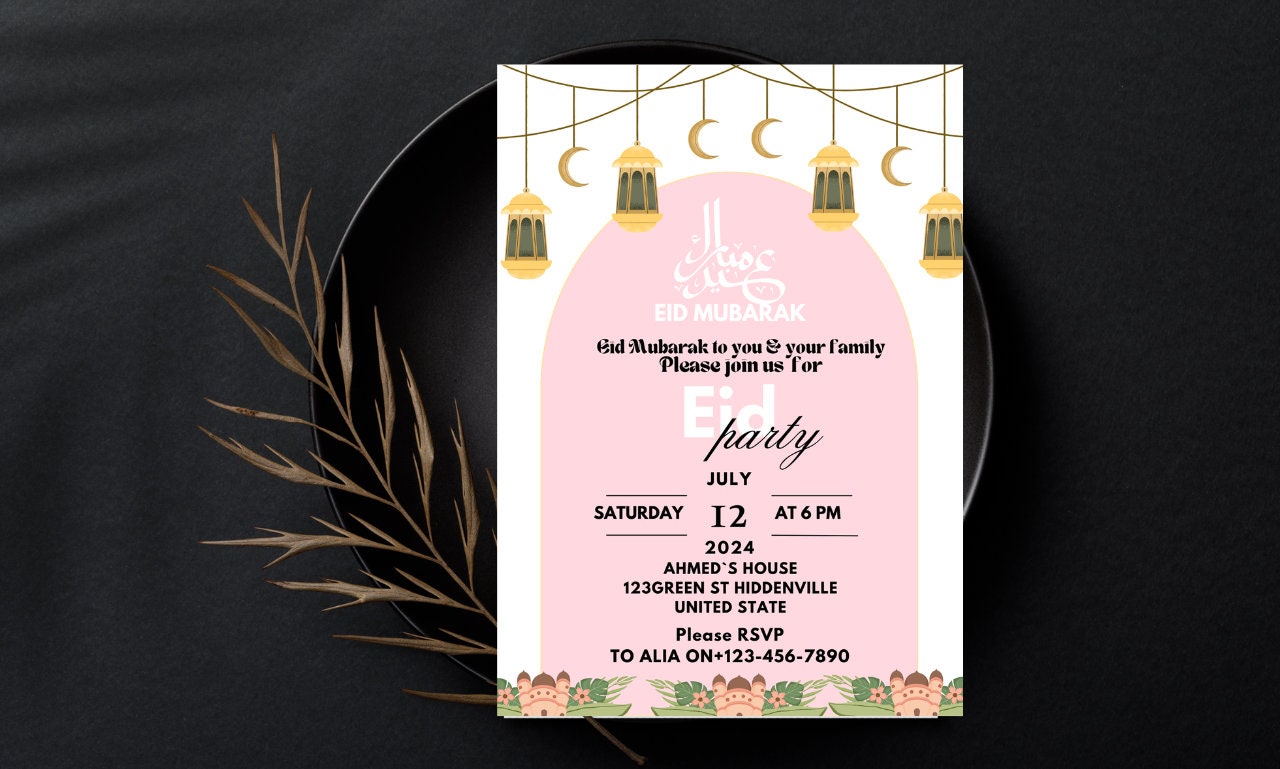 Editable Elegant Eid Party Invitation Card,printable Eid Party Template ...