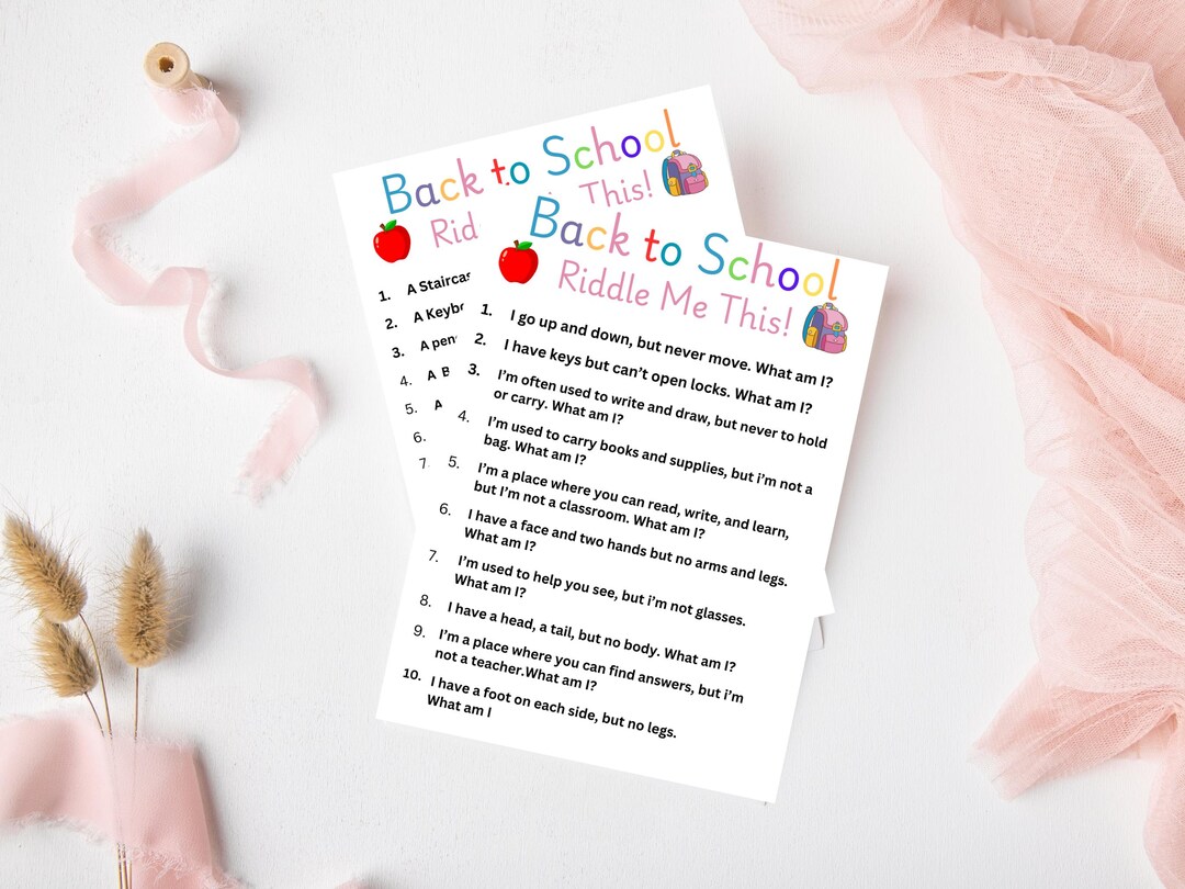 Back to School Riddle Me This Printable Game,first Day of School Game ...