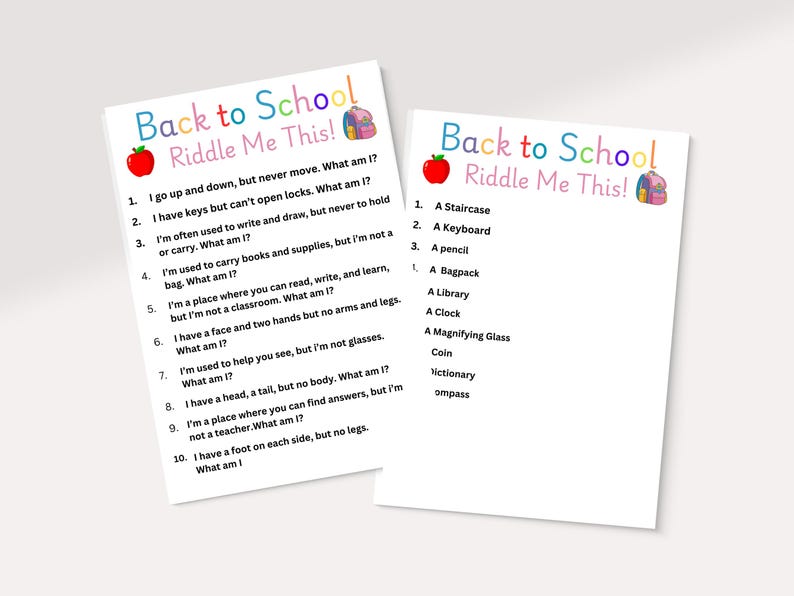 Back to School Riddles Game: Printable Classroom Activity (PDF) - Etsy