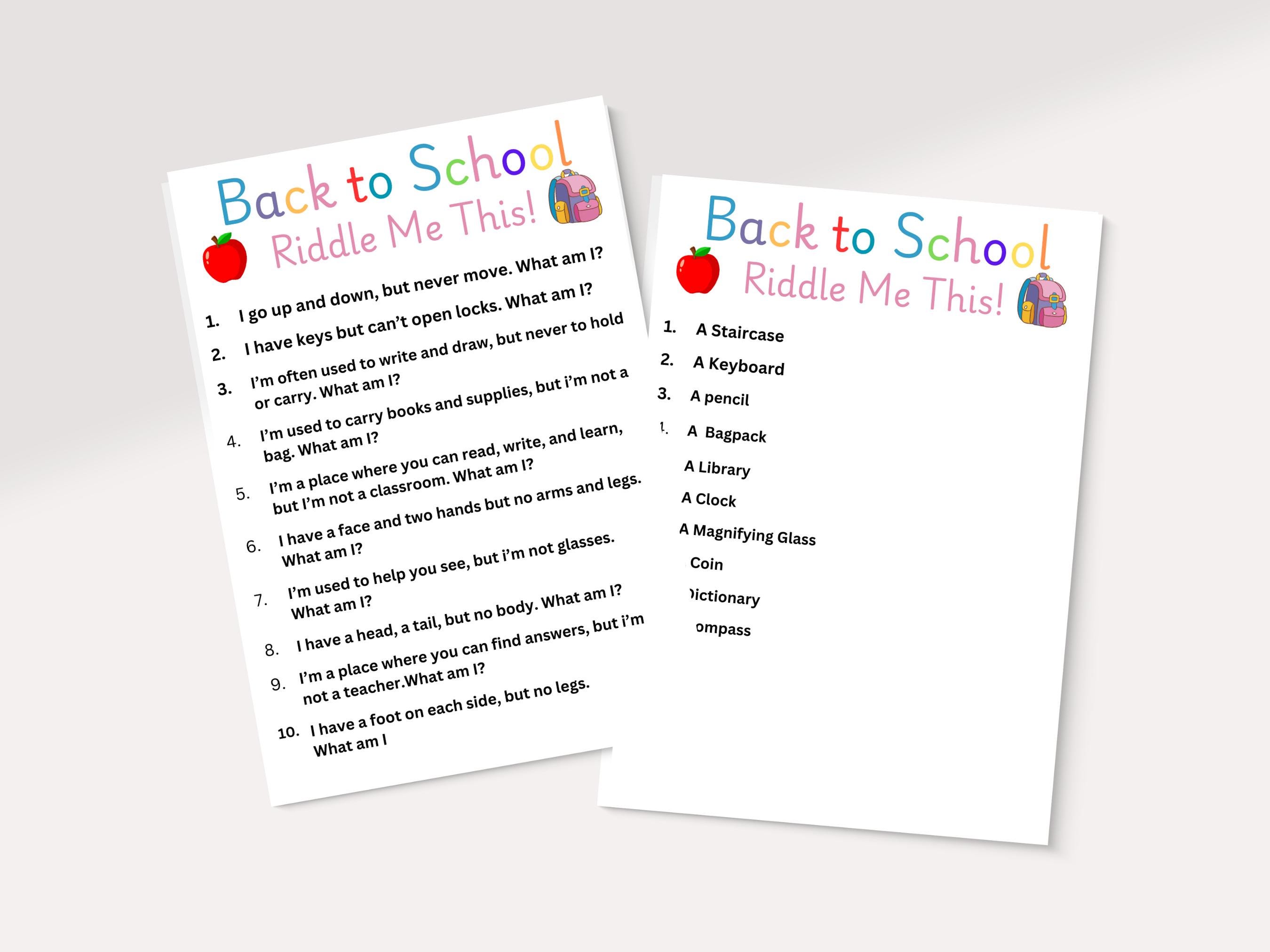 Back to School Riddle Me This Printable Game,first Day of School Game ...