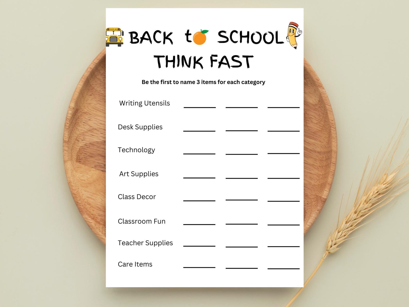 Back to School Think Fast Game: Printable Classroom Icebreaker (PDF) - Etsy