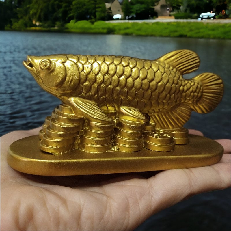 Lucky Golden Fish Statue on Stand Desk Decor Home Deocration Antique ...