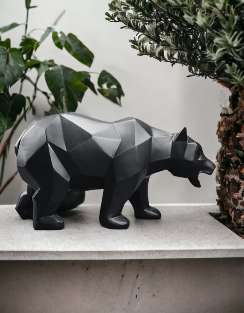 Abstract Geometric Bear Statue Minimalist Home Office Desk Decor Animal ...