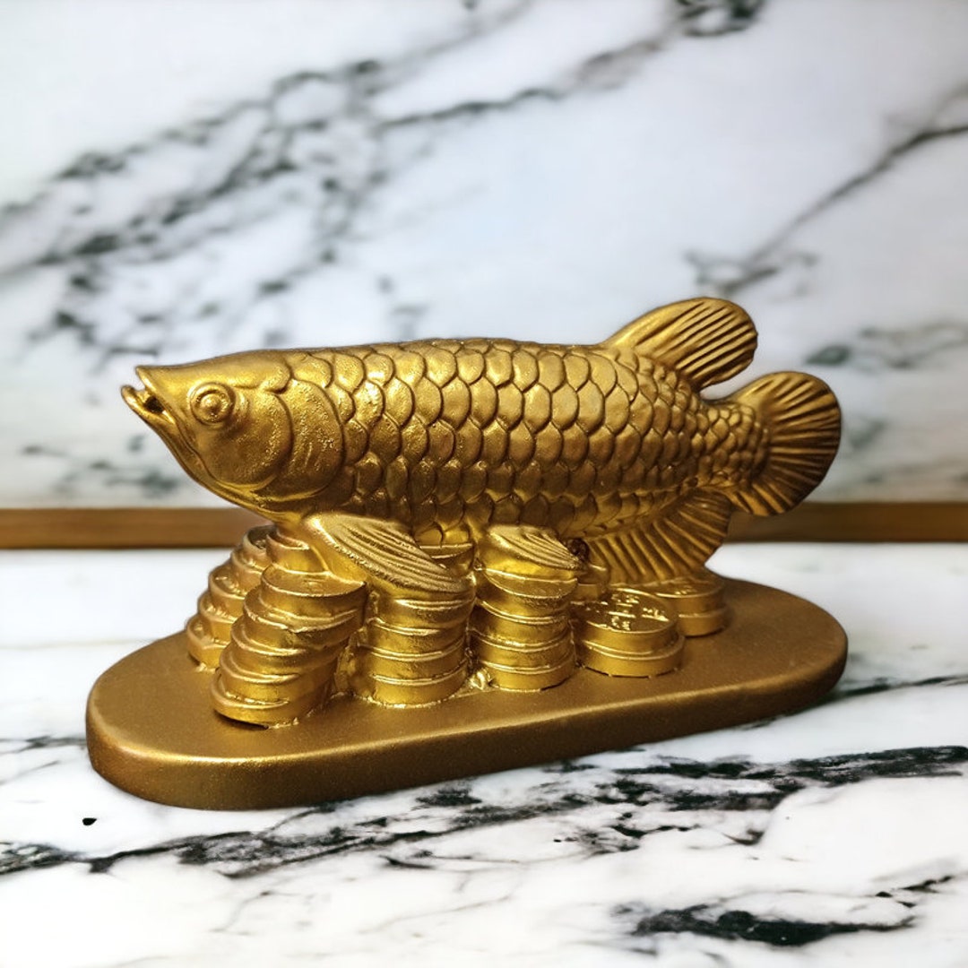 Lucky Golden Fish Statue on Stand Desk Decor Home Deocration Antique ...