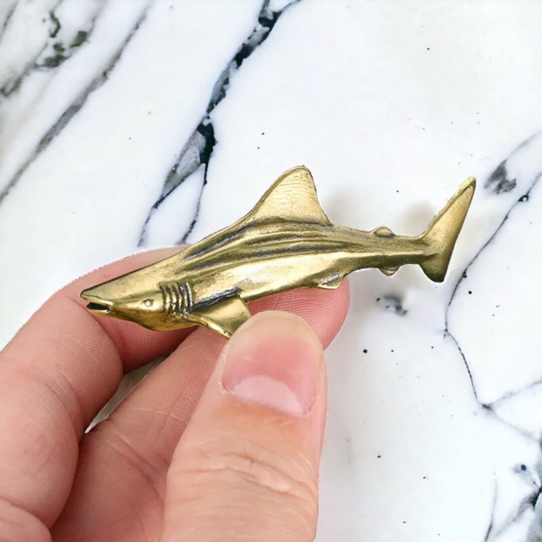 Brass Shark Lucky Statue Vintage Ornament Pocket Item Lifelike Antique ...