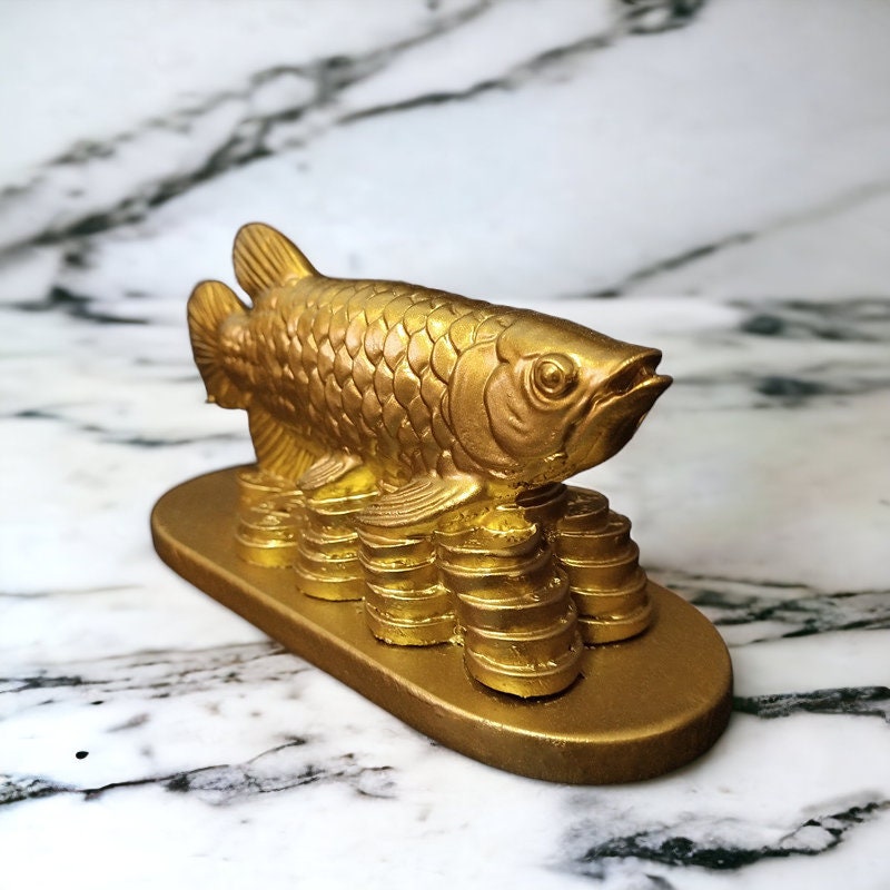 Lucky Golden Fish Statue on Stand Desk Decor Home Deocration Antique ...