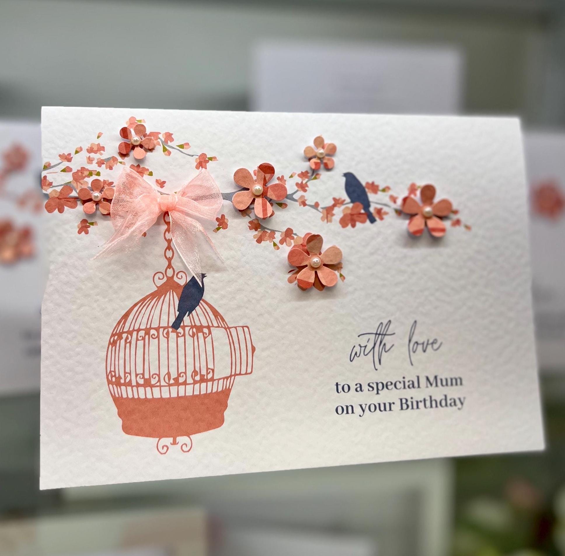 Mum Cherry Blossom Birthday Card, Handmade Birthday Card for Mum ...