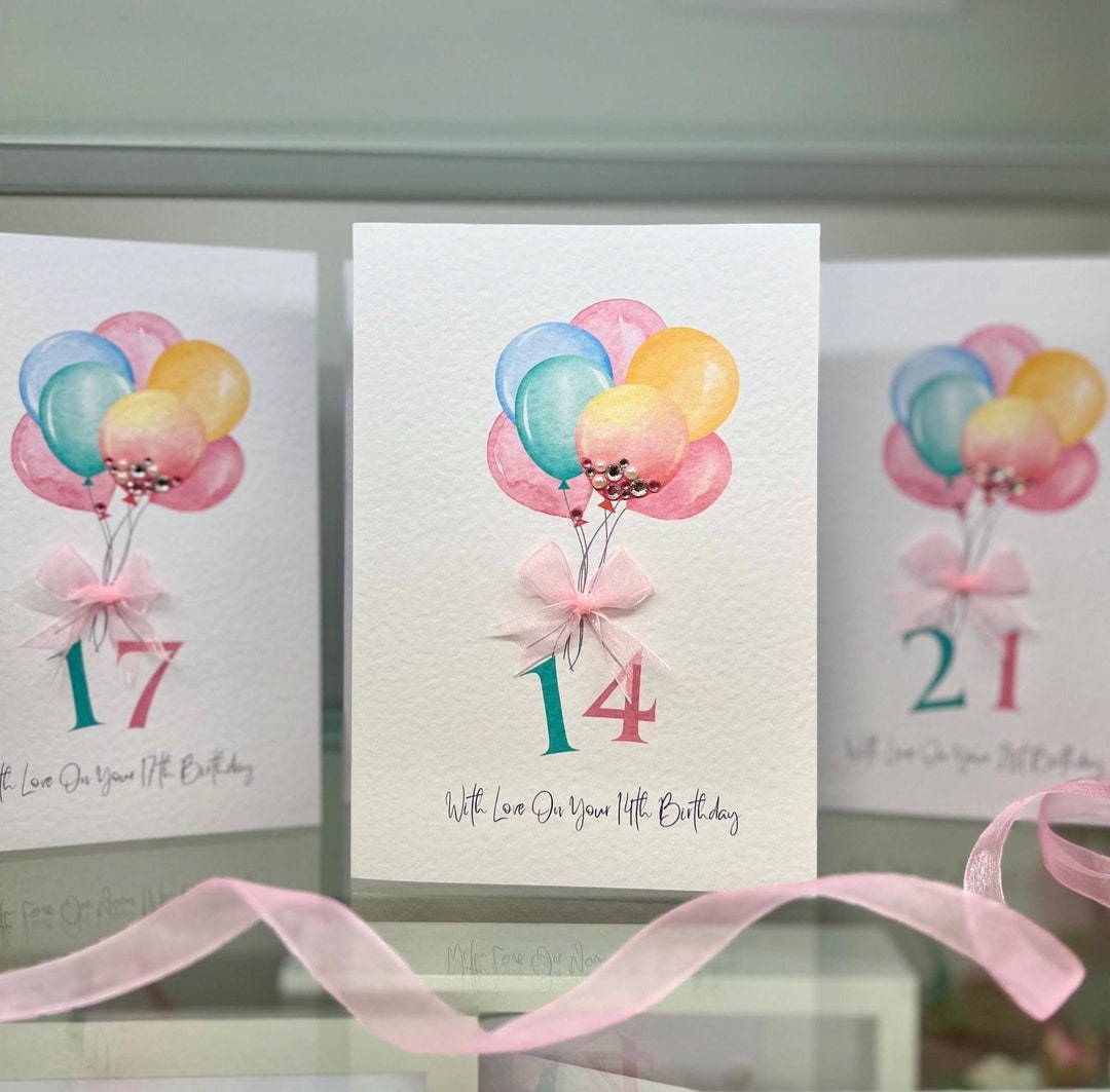 Handmade 14th Birthday Card. Hand Decorated With Gems, Finished With a ...