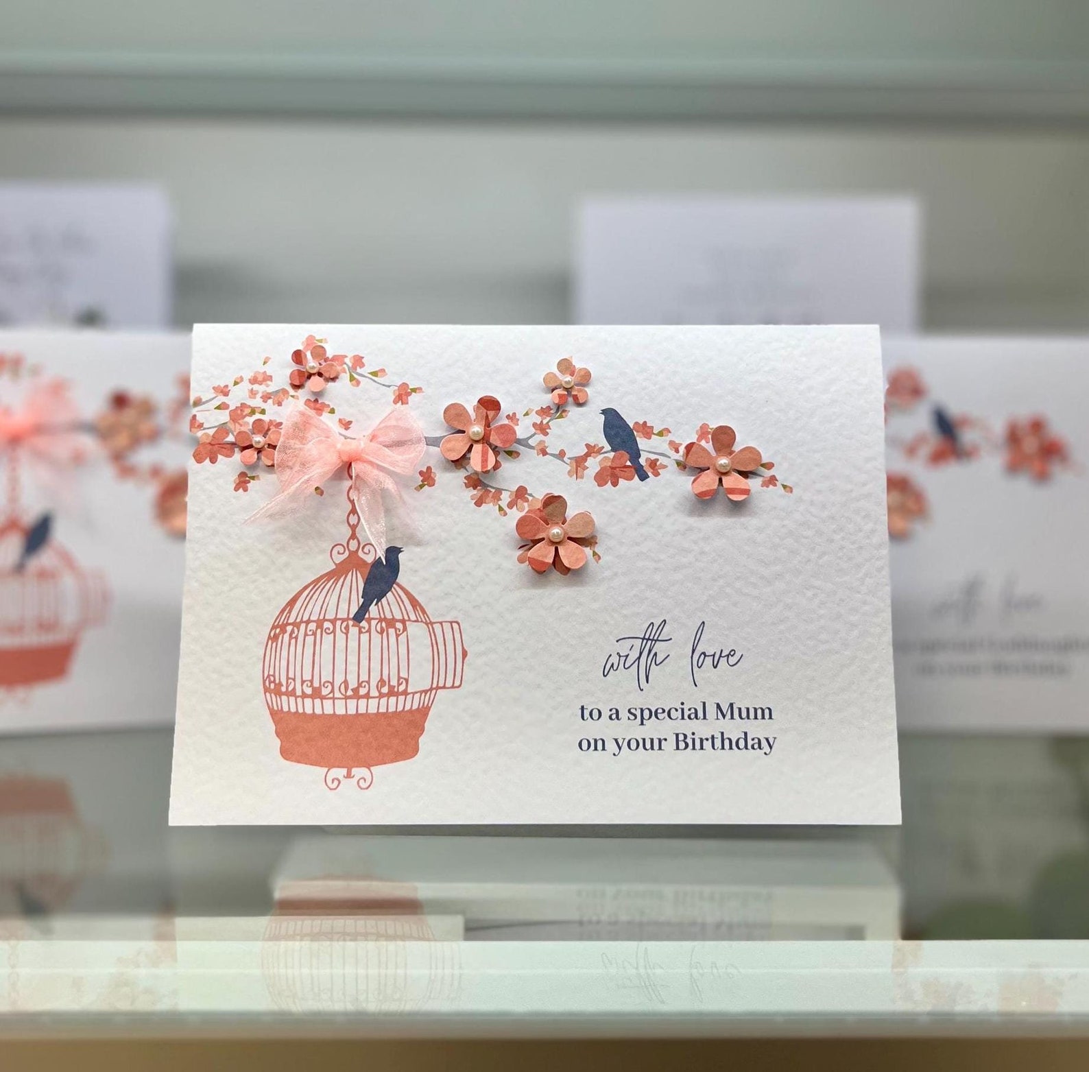 Mum Cherry Blossom Birthday Card, Handmade Birthday Card for Mum ...