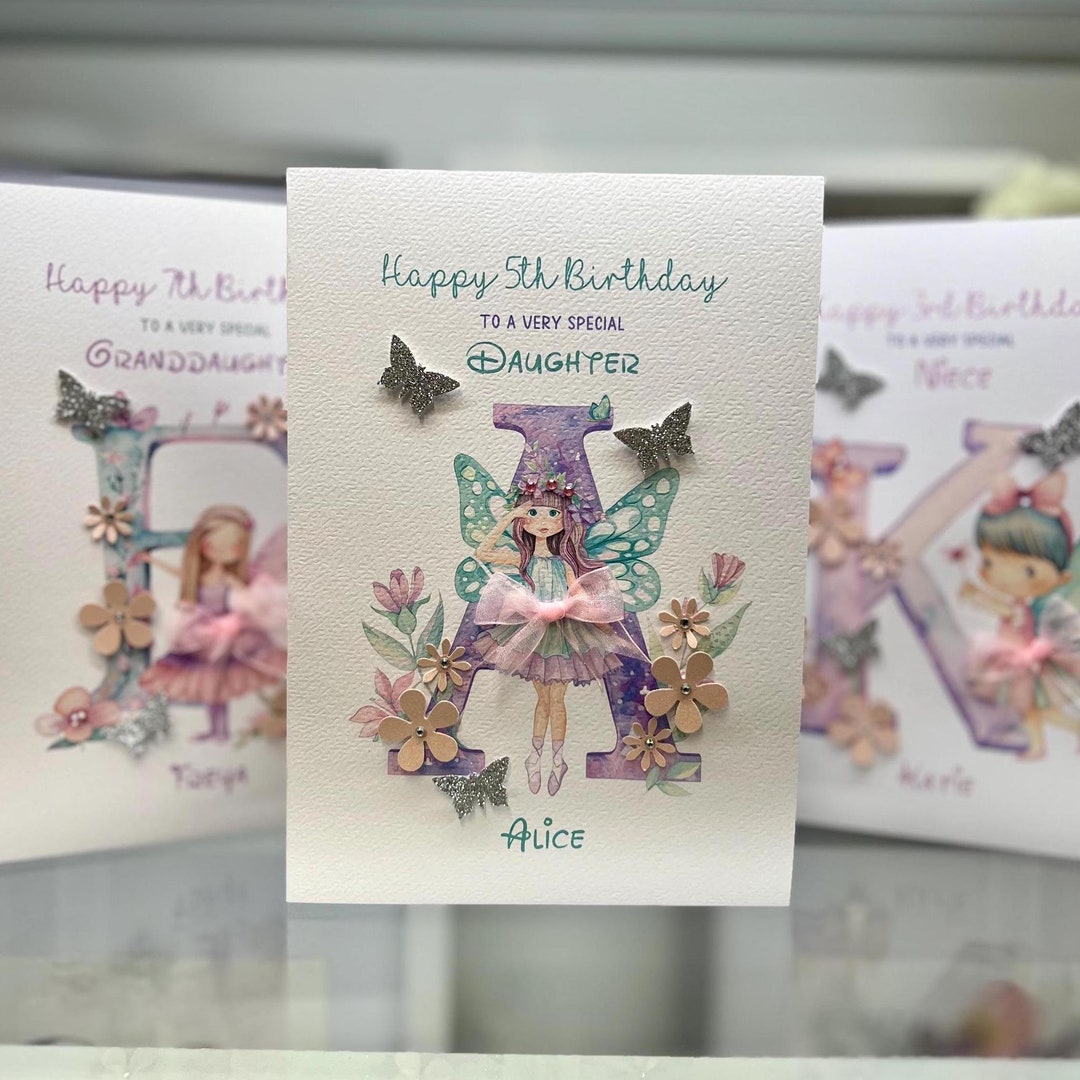 Personalised 5th, Birthday Name Card, Pretty Card, Daughter Birthday ...