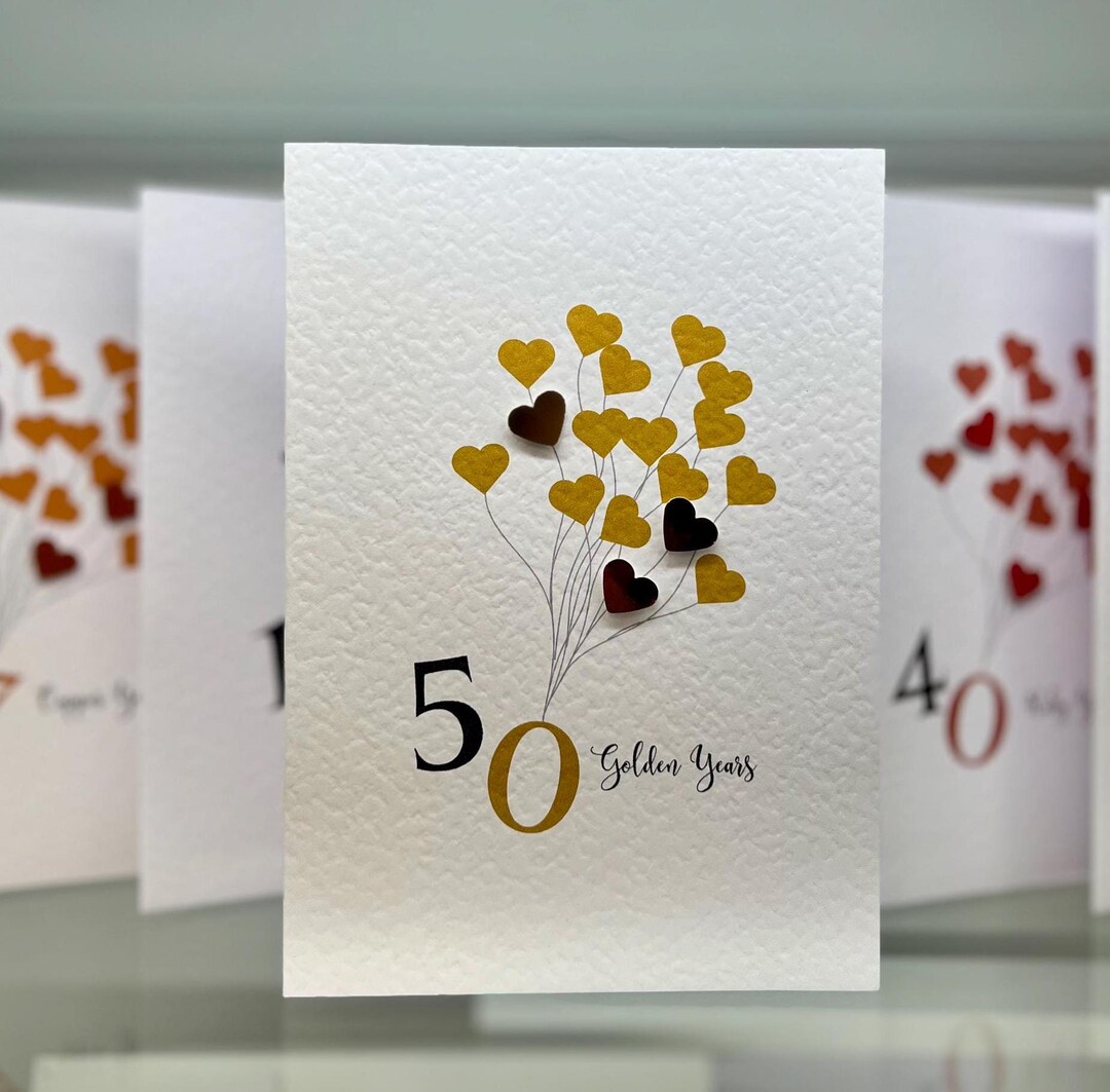 Golden Anniversary Card. Handmade 50 Anniversary Card. Wife 50th ...