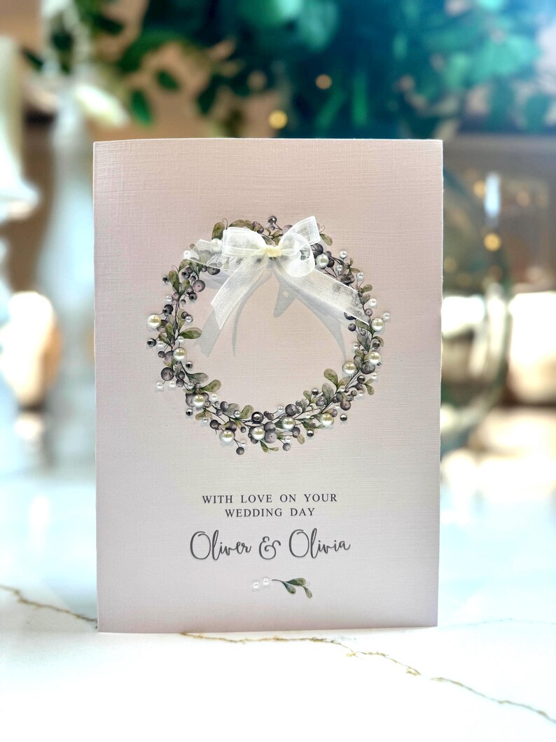Handmade Personalised Wedding Card With Pearls & Silver Gems Finished ...