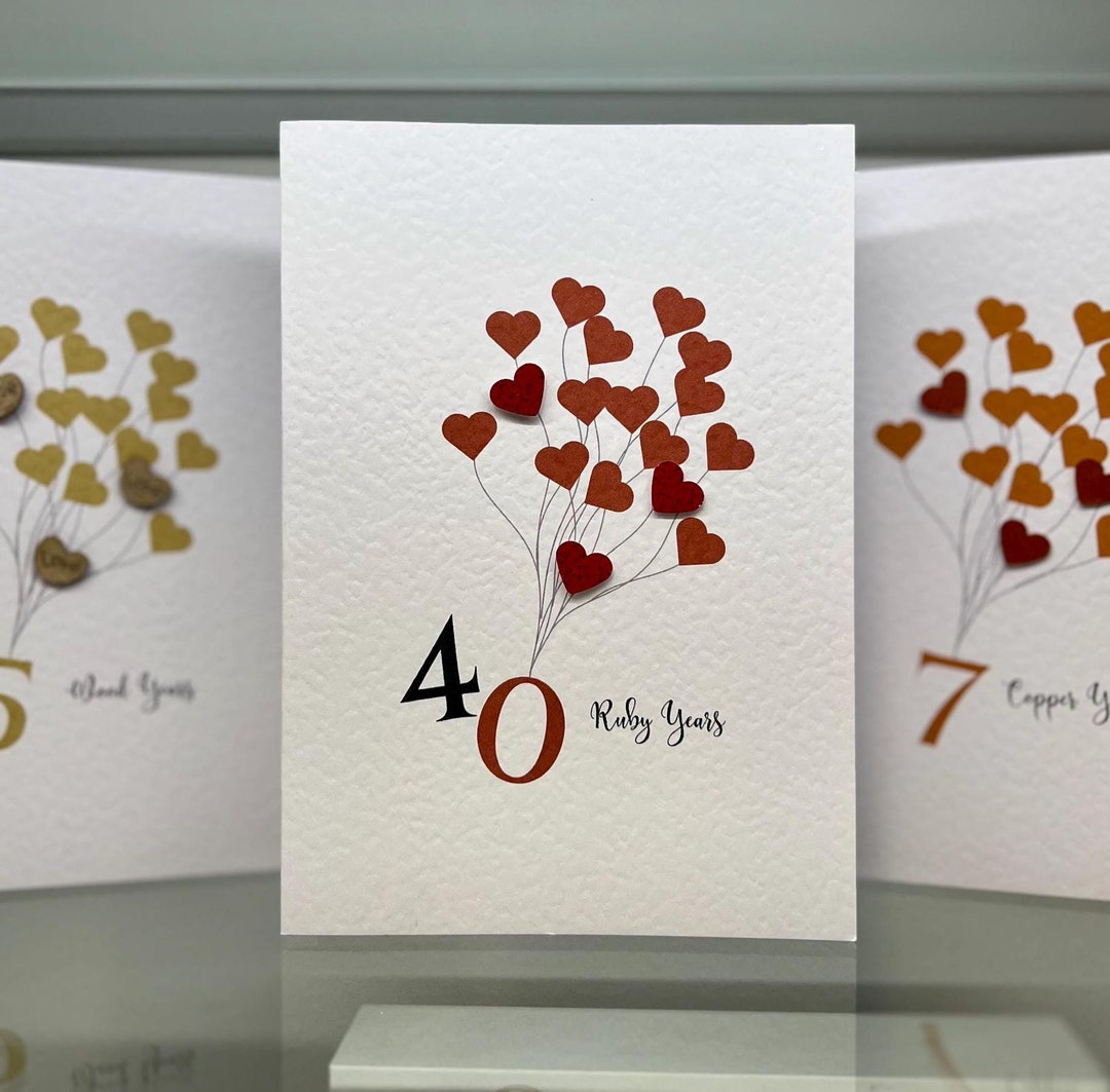 Ruby Anniversary Card. Handmade Forty Year Anniversary Card. Wife 40th ...