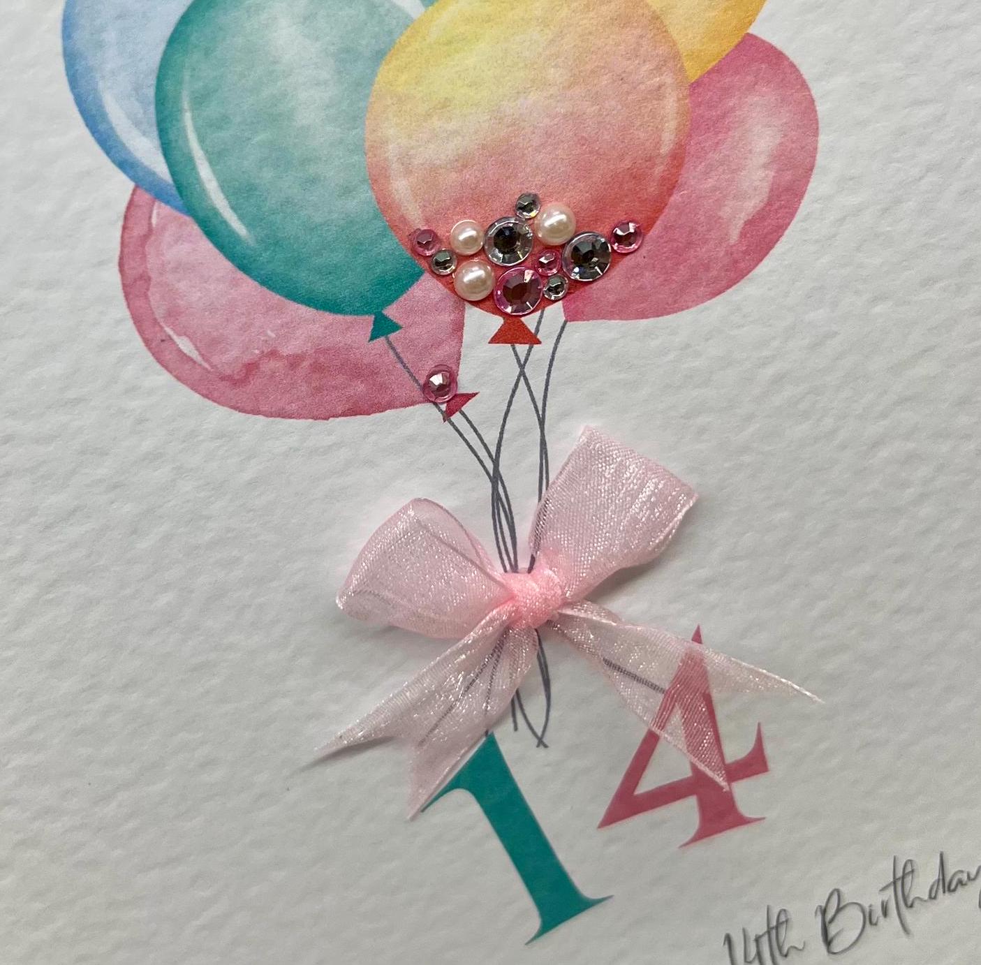 Handmade 14th Birthday Card. Hand Decorated With Gems, Finished With a ...