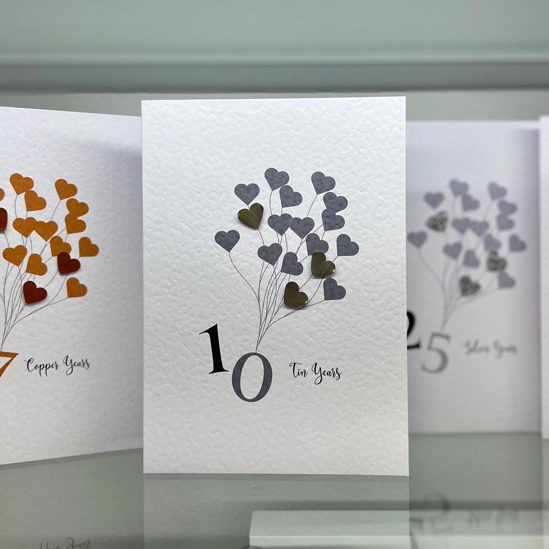 Real Tin Anniversary Card. Handmade Ten Year Anniversary Card. Wedding ...