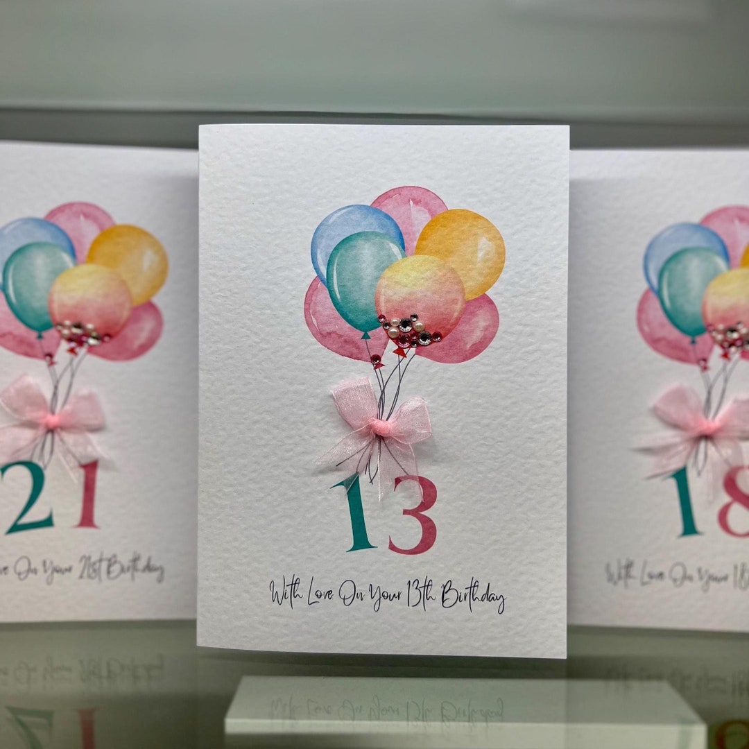 Any Age Handmade Birthday Card. Hand Decorated With Gems & Finished ...